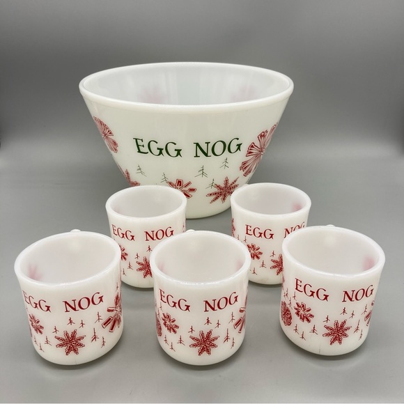 Fire King | Dining | Vintage Fire King Snowflake Egg Nog Bowl And 5 ...